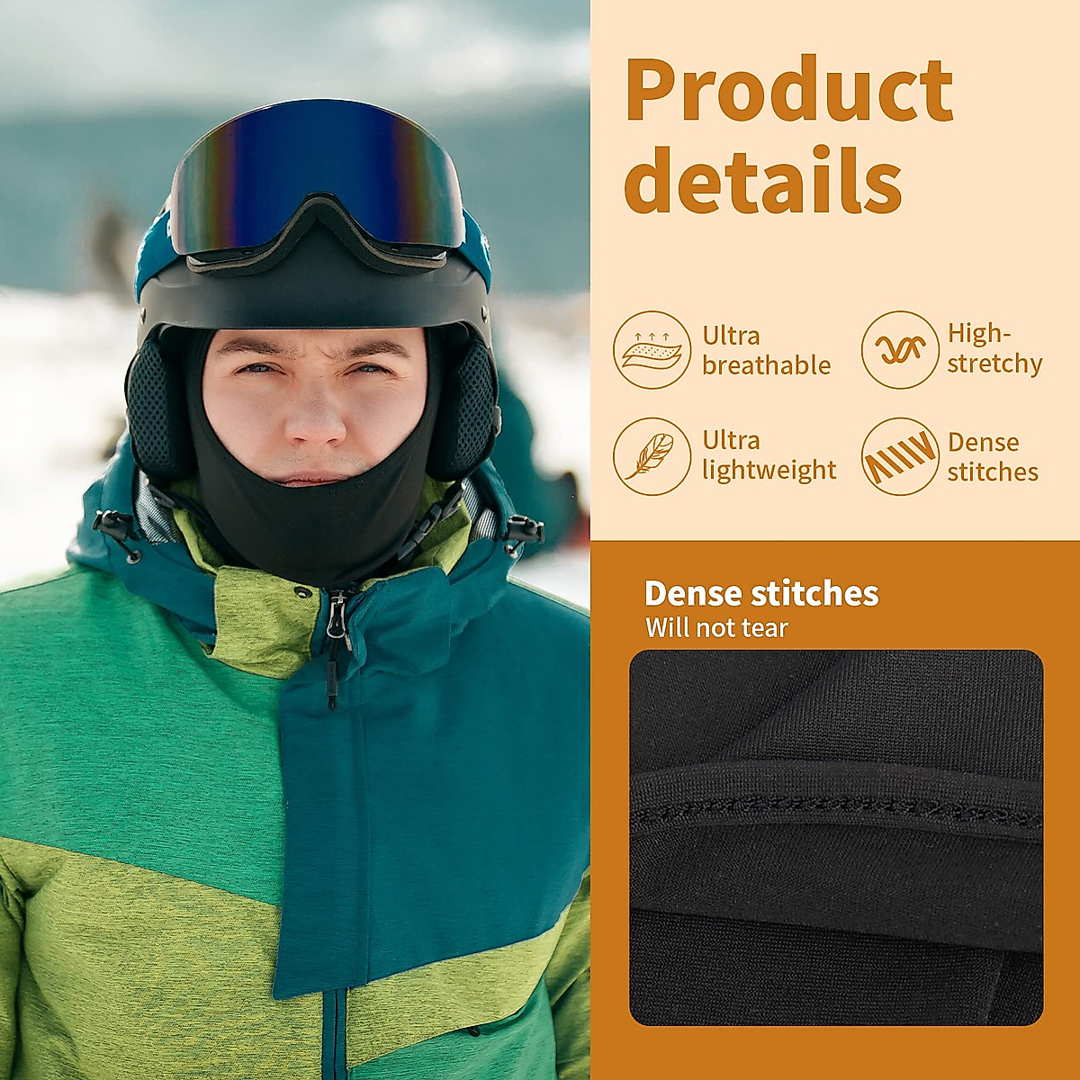 WOWSTAR Black Balaclava Ski Mask, UV Protection for Men and Women, Skiing, Snowboarding, Motorcycle