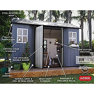 Keter Oakland 11’ X 7.5' Customizable Outdoor Resin Storage Shed - Perfect for Large Items and Durable Construction with Skylight and Victorian Style Windows