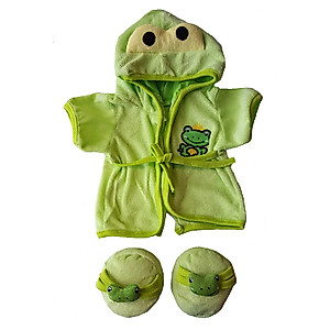 Frog Robe & Slippers Pajamas Outfit Teddy Bear Clothes Fit 14" - 18" Build-a-bear, Vermont Teddy Bears, and Make Your Own Stuffed Animals