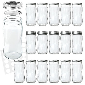 KAMOTA Mason Jars 16 OZ With Regular Lids and Bands, Ideal for Meal Prep, Jam, Honey, Wedding Favors, Shower Favors, DIY Spice Jars, 12 PACK, 20 Whiteboard Labels Included