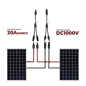 BougeRV 20Ft 10AWG Solar Extension Cable and 1 Pair of Solar Y Branch Parallel Connectors, Included Extra Free Pair of Connectors, 20Ft Solar Extension Cable Connector Kit Made of Pure Copper