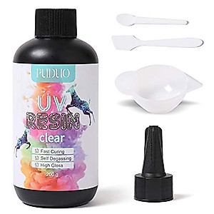 UV Resin Kit Clear Crystal for Jewelry Making 200g, Hard Type UV Epoxy Resin Glues Craft Kit for Molds with Starter Tool Kit by Puduo