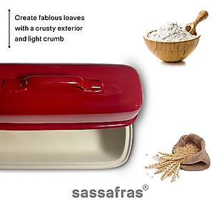 Sassafras Superstone® Covered Baker with Red Glazed Exterior and Unglazed Interior Bakes an Artisan Italian Bread with Crusty Crust and a Light Crumb