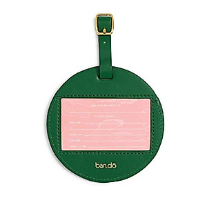 Ban.do Getaway Circle Suitcase Tag for Travel, Durable Vegan Leather Luggage Identifier, Watermelon