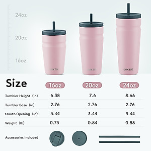 COKTIK 20oz Insulated Tumbler with Lid and Straw 2 Lids (Straw/Flip) Iced Coffee Cup Reusable Stainless Steel Travel Mug Water Bottle Cupholder Friendly for Women Men Her Him (Blush)
