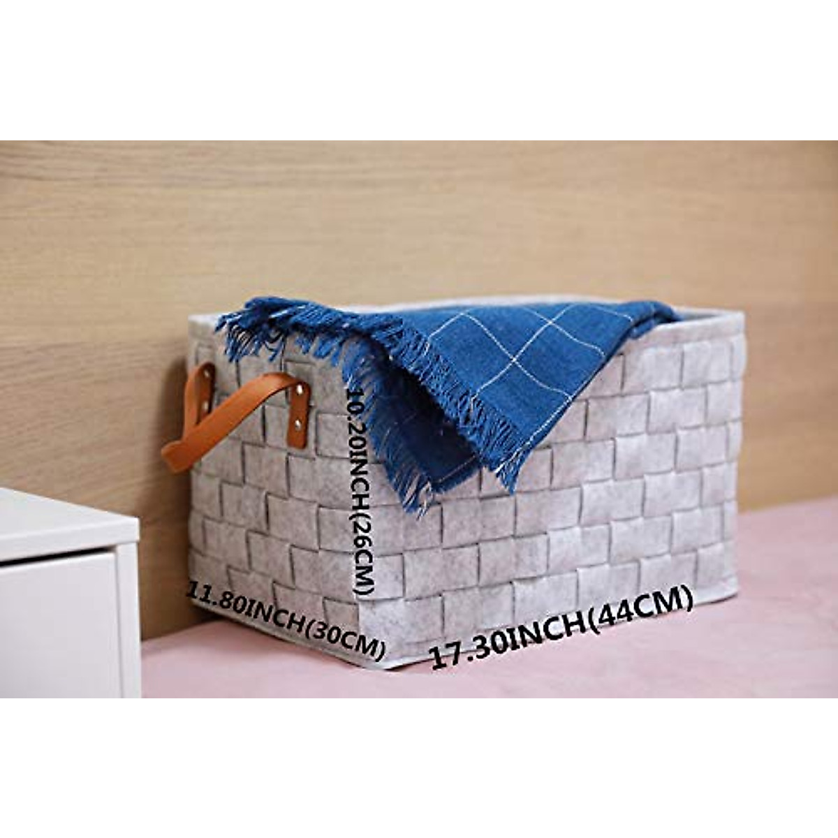 MultiLux Foldable Storage Basket Drawers Nature Handmade Rectangular Felt Fabric Storage Box Containers Felt with Handles for Home Bedroom Towels Clothes Cloest Organizer Large Size Grey