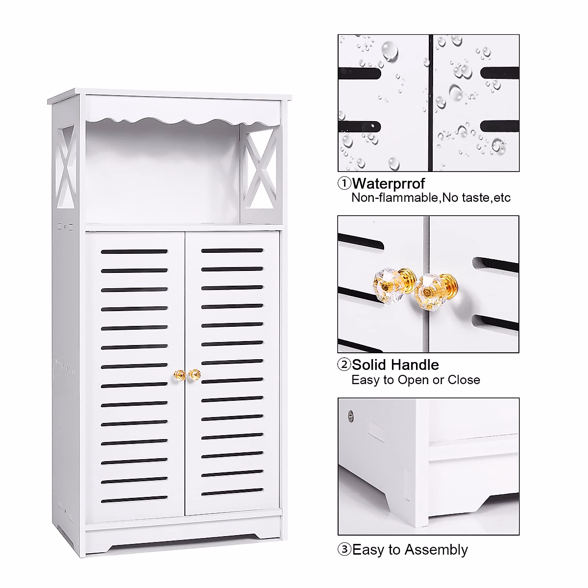 NOKAMW Bathroom Storage Cabinets,White Floor Free Standing Cabinet,Home Waterproof Storage Furniture for Bedroom Kitchen Hallway,Cupboard Unit with Daily use Layer,75x24x34cm.