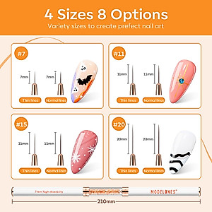 modelones Nail Art Brushes, Super Fine Liner Nail Brush Kit Sizes 7/11/15/20mm for Gel Polish Thin Lines, Precise Details, Fine Drawing Painting Design Acrylic Rhinestone Handle Salon & DIY Use