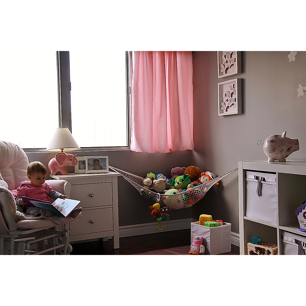 MiniOwls Toy Storage Hammock for any Room Corner. Strong and Sturdy Net for Stuffed toy Animals. Great to Keep Stuffies of the Kid's Bed. (White, X-large (Pack of 1))