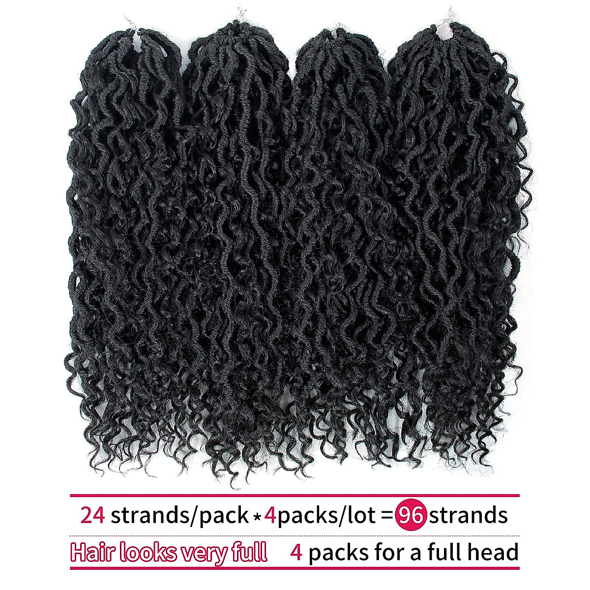 New Goddess Locs Crochet Hair Extensions 18Inch Pre-looped River Fauxs Locs Wavy Curly Fauxlocs Bohemian Crochet Braids 4Packs(1B, 18inch) …