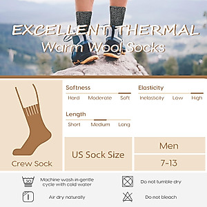 EXCELLENT THERMAL Wool Socks Mens, Winter Thermal Socks for Men, Soft Crew Hiking Socks Warm Mens Socks fit US 7-13(5 Pairs)