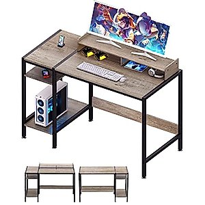 MINOSYS Computer Gaming Desk - 47" Home Office Desk with Storage, Writing Desk with Monitor Stand, Modern Simple Study Corner Table, Adjustable Storage Space, Gray