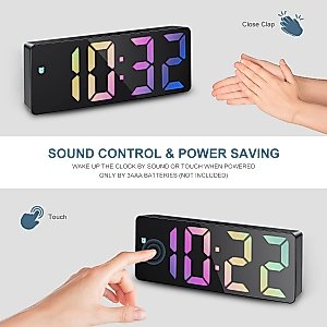 Ankilo Newest Digital Clock, LED Alarm Clock for Bedroom, Electronic Desktop Clock with Temperature Display, Adjustable Brightness, Voice Control, 12/24H, Small Clock for Bedroom(No Battery＆Adapter)