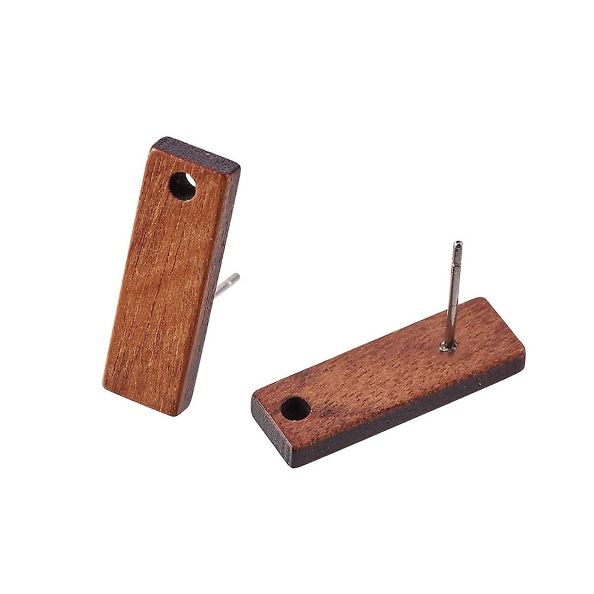 Beadthoven 20 Pairs Wood Rectangle Bar Stud Earring Findings Vertical Bar Geometric Ear Studs Walnut Wooden Post Earring with Loop Pierced Earring Components for DIY Earring Jewelry Making Findings