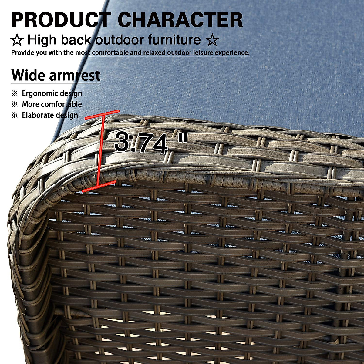 XIZZI Patio Furniture Sets Outdoor Furniture Conversation Set 5 Pieces All Weather Wicker High Back Couch with Ottomans,Grey Wicker Denim Blue