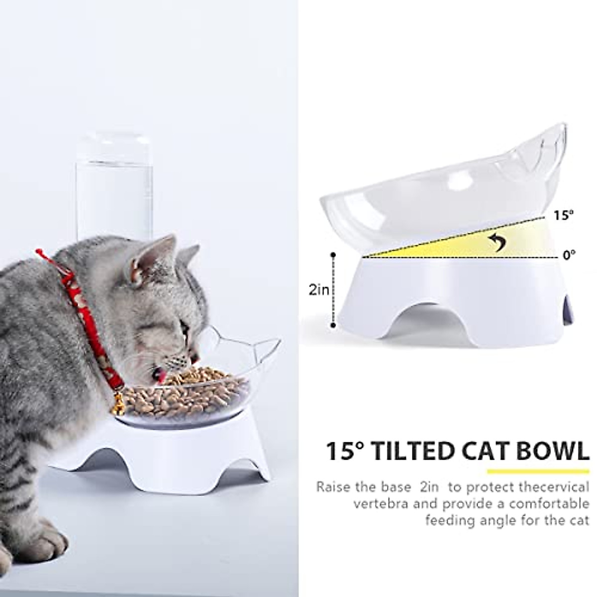 MILIFUN Double Dog Cat Bowls Pets Water and Food Bowl Set, Cat Bowls Food and Water with Automatic Waterer Bottle for Small or Medium Size Dogs Cats (White)