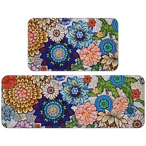 ASPMIZ Boho Kitchen Mat 2 PCS Cushioned Anti-Fatigue Kitchen Rugs Non Slip Memory Foam Kitchen Mats and Rugs Farmhouse Kitchen Comfort Floor Mats for Home & Office, 18'' x 48'' + 18'' x 30'', Bohemian