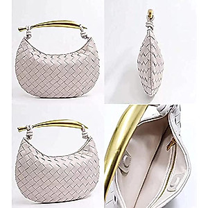 Woven Handbag Soft PU Handmade Hobo Bags for Women Lightweight Fashion Dumpling Clutch Bags (Light Green)