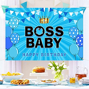 INNORU Boss Boy Backdrop Banner, Gender Reveal Poster Baby Shower Photography Backdrop Boy 1st Birthday Party Decorations Photo Booth Props 6x4ft