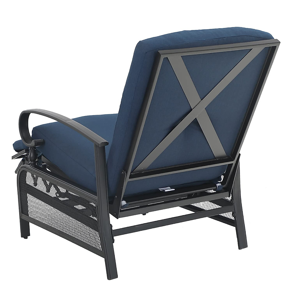 MFSTUDIO Patio Recliner Chair Metal Adjustable Back 2 Pieces Outdoor Lounge Chair with 100% Olefin Cushion (Navy Blue)