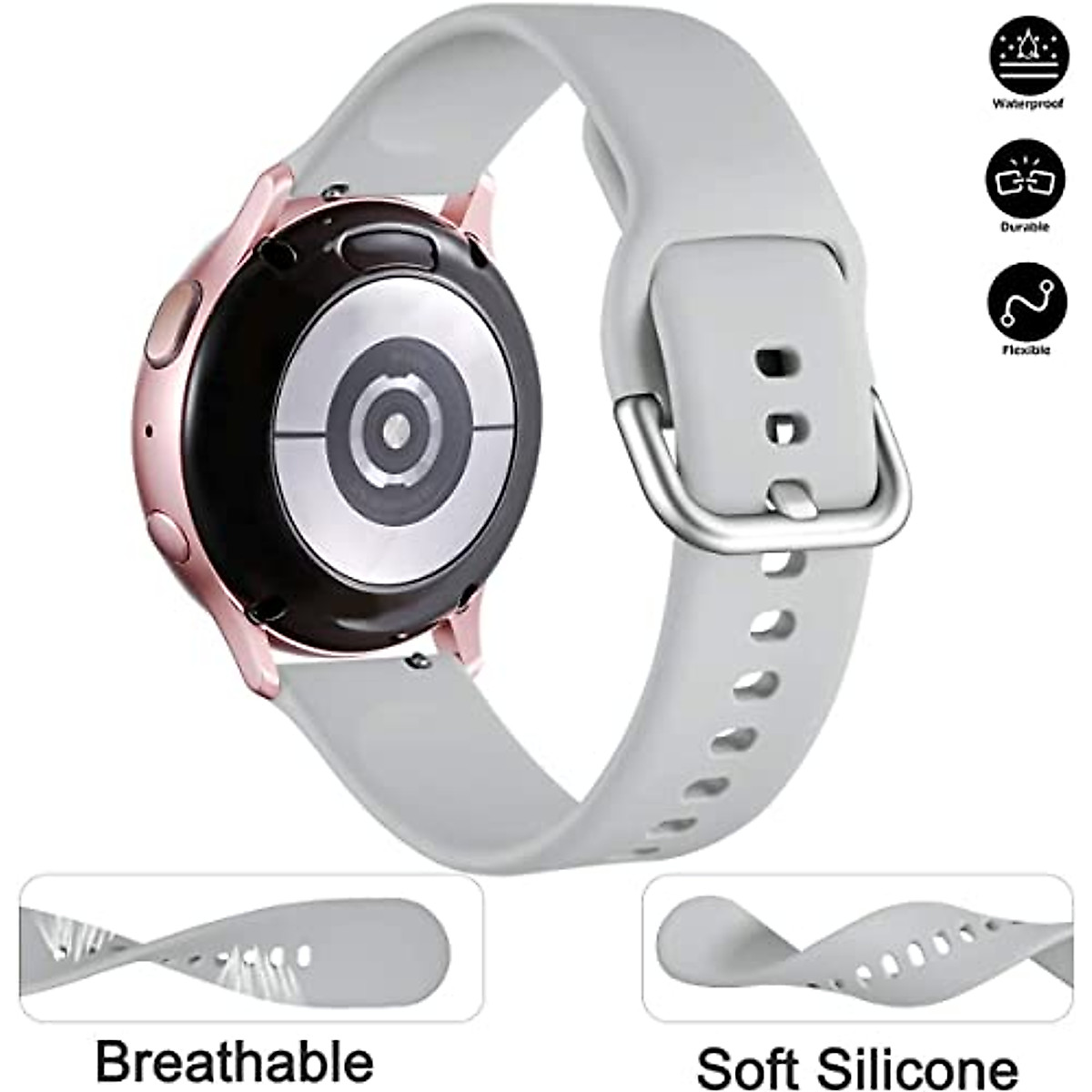 Lerobo Bands Compatible with Samsung Galaxy Watch Active/Active 2 44mm 40mm/Galaxy Watch 3 41mm/Galaxy Watch 42mm, 20mm Soft Silicone Sport Strap Replacement bands,3 Pack,Large,Black Navy Blue Gray