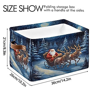 ALAZA Pine Tree Santa Claus Oil Painting Foldable Storage Box Storage Basket Organizer Bins with Handles for Shelf Closet Living Room Bedroom Home Office 1 Pack