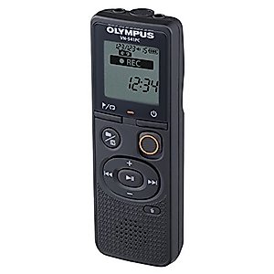Olympus VN-541PC digital voice recorder with one-touch recording, noise-cancellation function, 4GB memory, four scenes recording, includes a micro-USB cable.