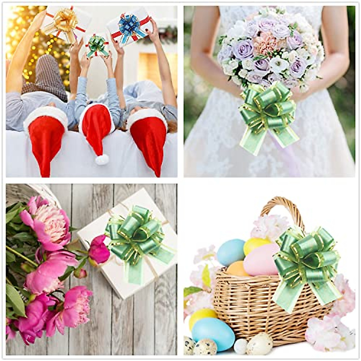 GUIFIER 20 Pack 6" Pull Bows Gift Wrapping Bows, Large Pull Bow with Ribbon, Gift Wrap Bow Knot Ribbons Present Bows, Pull Flower Ribbon Bows for Gift Baskets, Birthday, Party, Christmas - Green