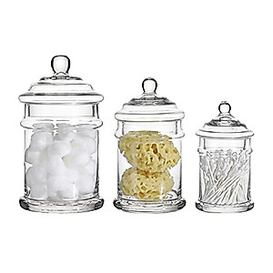 Motifeur Glass Apothecary Jars Bathroom Storage Organizer Canisters (Set of 3, Clear)