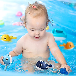 Bessentials Magnet Baby Bath Fishing Toys - Wind-up Swimming Whales Bathtub Toy Fishing Game, Water Tub Toys Set with Fishing Pole & Net for Toddler Kids 3 4 5 6 Years Old