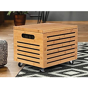 BirdRock Home Rolling File Storage Organizer Box with Lid (NEW VERSION) - Bamboo - Decorative Wood Hanging Filing & Storage Office Box - Letter/Legal - Strong Durable - Toys Blankets Binders - Natural
