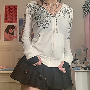 SOLILOQUY Women Y2k Zip Up Cropped Hoodies Casual Long Sleeve Drawstring Punk Pullover Sweatshirts Harajuku Grunge Cargo Jacket