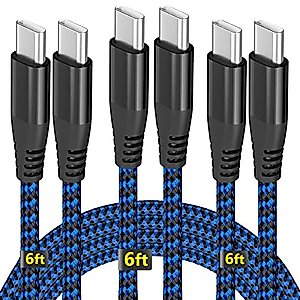 USB C to USB C Cable 6ft, 3Pack 60W Fast Charging USBC Cable Nylon Type C to Type C Charger Cord Compatible with Samsung Galaxy S22/S21/S20+ Ultra, Pixel, iPad Pro/Air 2020,Pixel,MacBook Pro 13''