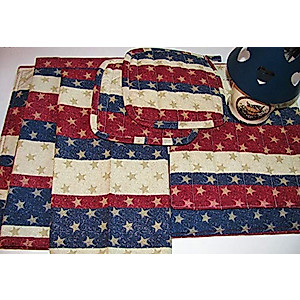 Stars & Stripes Patriotic Tea Towels (Set of 2) Made In USA 28" x 18" Patriotic Red Off-White Blue w/Glitter and Stars 100% Cotton