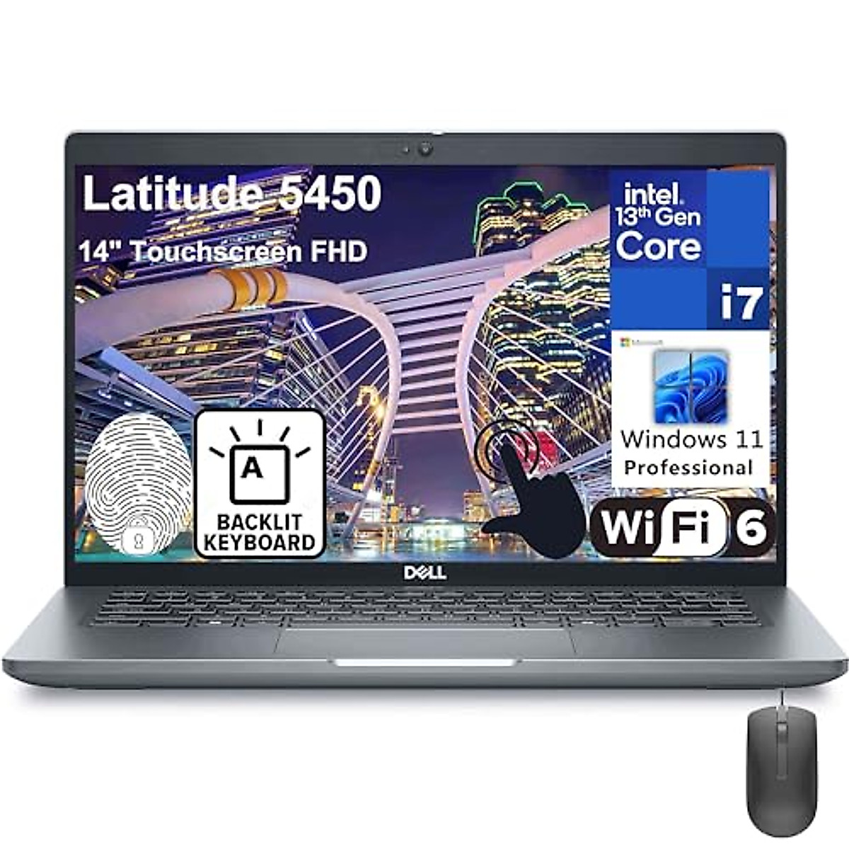 Dell Latitude 14 5450 5000 14" Touchscreen FHD Business Laptop Computer, 13th Gen Intel 10-Core i7-1355U, 4GB DDR5 RAM, 128GB PCIe SSD, WiFi 6, Backlit Keyboard, Fingerprint Reader, Windows 11 Pro