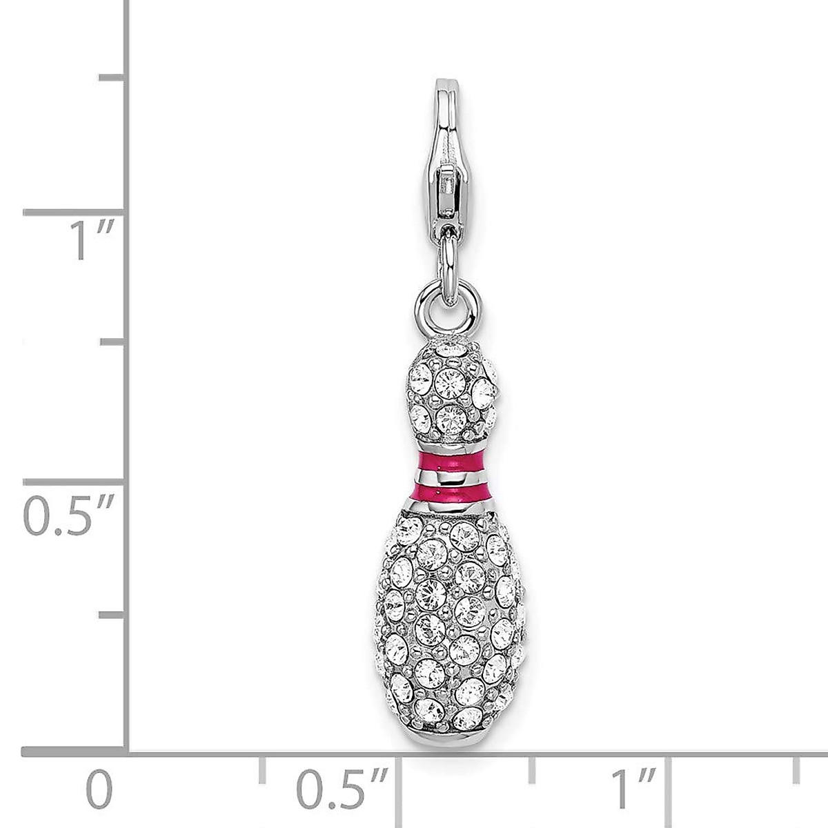 Amore La Vita Sterling Silver Rhodium-plated Polished 3-D Reversible Enameled Bowling Pin Charm with Fancy Lobster Clasp QQCC314