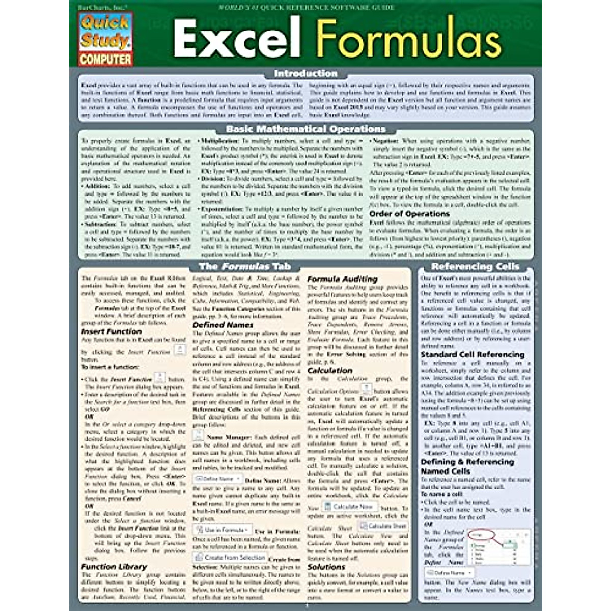Excel Formulas QuickStudy Laminated Study Guide (QuickStudy Computer)