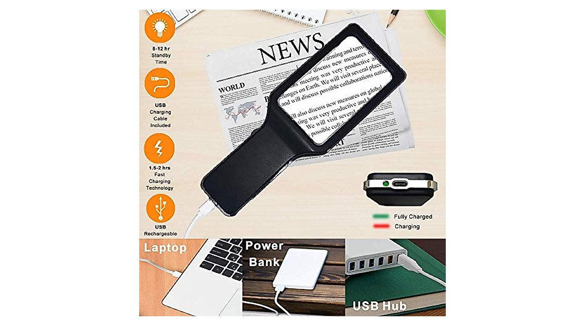 Rechargeable 4X LED Magnifier - Brightest for Reading & Low Vision