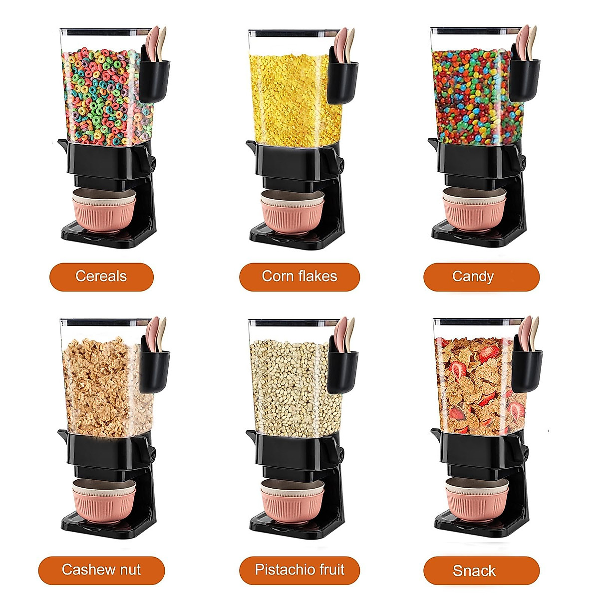 Osacoe Cereal Dispenser Countertop Black 2 Pack with Bowls Spoons Cutlery Box,5.5 QT Dry Food Dispenser Snack Organizer Containers Storage for Pantry Kitchen Organization Oatmeal Nut Granola Candy