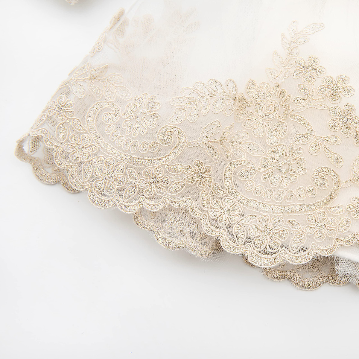 Newborn Baby Girl Lace Dress Set, 4 Pieces Outfit for Special Occasions (US, Age, 0 Months, White, Gold Belt)