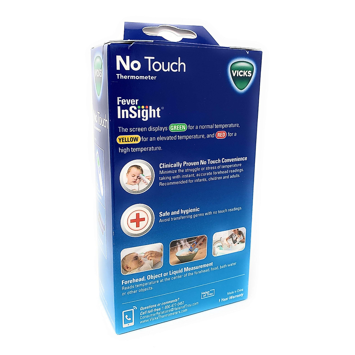 Vicks No Touch 3-in-1 Thermometer,Measures Forehead,Food and Bath temperatures