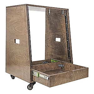 Sound Town 12U DIY Solid Baltic Birch Plywood Slanted Studio Rack with 12U Rack Space, Extra 2U Drawer, Rubber Feet, Casters, Weathered Brown (SDRK-12TBD2)