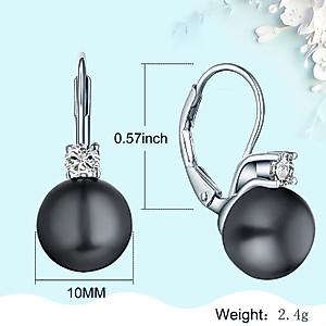 925 Sterling Silver Cubic Zirconia Black Freshwater Cultured Pearl Drop & Dangle Leverback Earrings (10mm black pearl)
