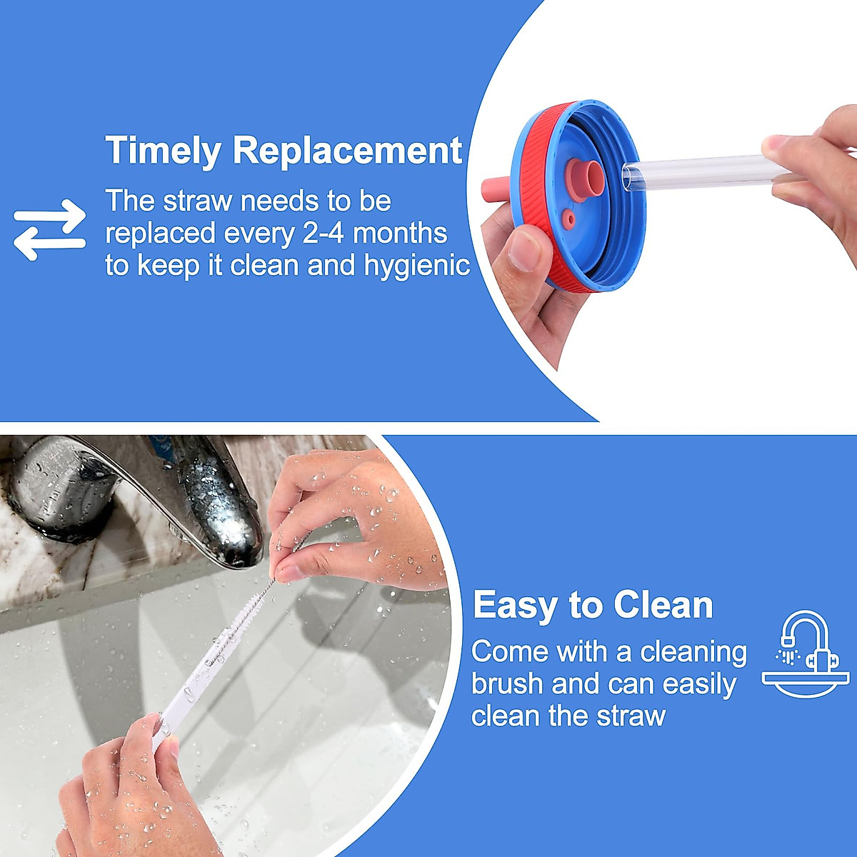 XANGNIER Replacement Straws and Bite Valve Compatible with Zak Designs Kelso 15 oz Tumbler Water Bottle,4 Pcs Reusable Silicone Straws with Cleaning Brush for Zak Designs Kelso 12 oz Cups