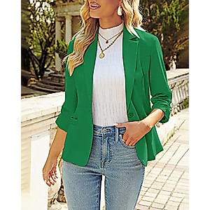 LookbookStore Jackets for Women Fashion Dressy 3/4 Sleeve Blazer for Women Blazers for Women Business Casual Summer Jackets for Women Lightweight Fashion Green Size Large Fits Size 12 / Size 14