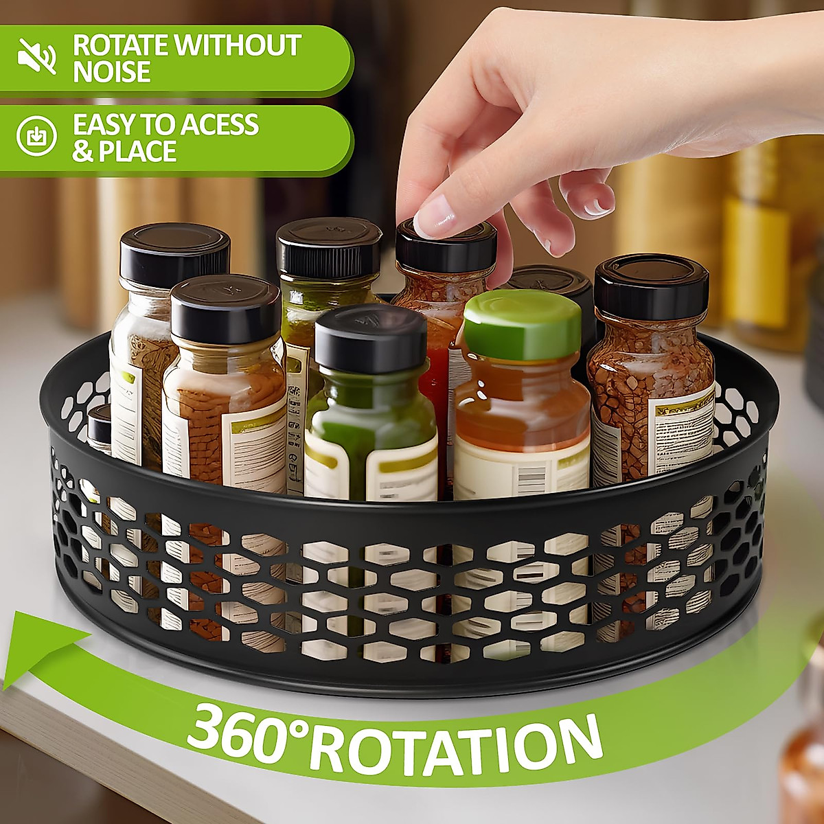 2 Pack Lazy Susan Turntable for Cabinet Table, 10" & 9" Metal Steel Turntable Organizer with Non-Slip Pad, Perfect for Spices, Vanity, Fridge, Countertop, Pantry