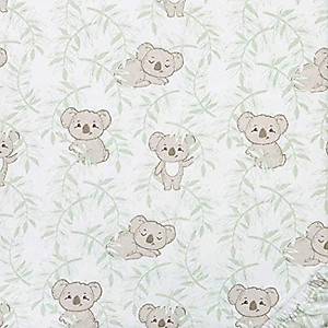 Koala Vines Deluxe Flannel Fitted Crib Sheet-Koala Scatter Print Cotton Flannel, Grays, Taupe, Sage Green, White, Fully Elasticized, 10 in Deep Pockets, Fits Standard Crib Mattress 28 in x 52 in