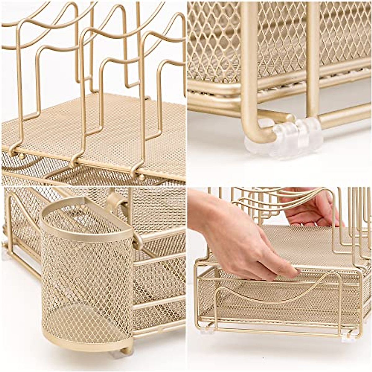 ARCOBIS Gold Desk File Organizer for Women, Desk Organizers and Accessories with Pen Holder & Sliding Drawer & Vertical File Folder Sorters, Cute Desktop File Holder for Office Supplies