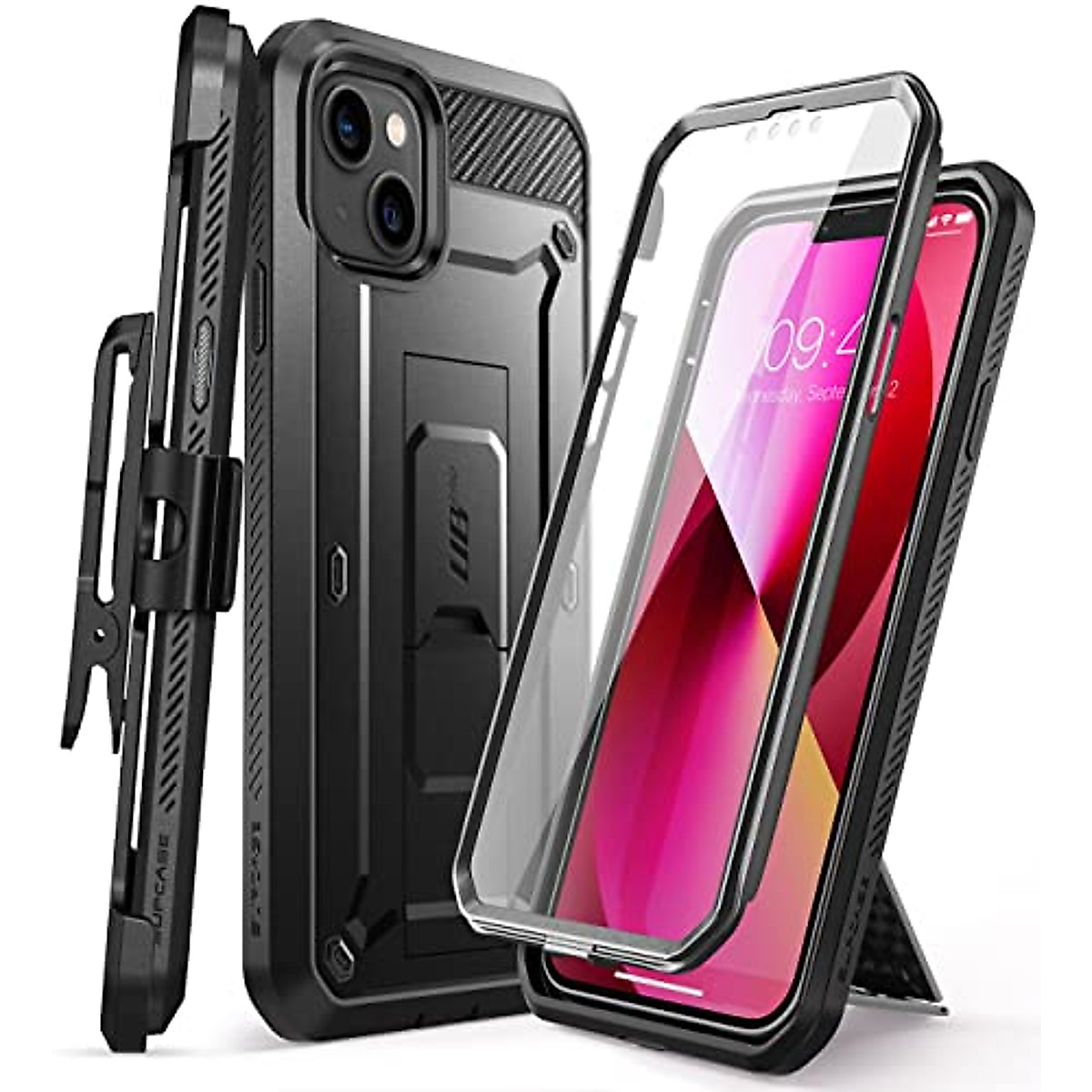 SUPCASE Unicorn Beetle Pro Series Case for iPhone 13 (2021 Release) 6.1 Inch, Built-in Screen Protector Full-Body Rugged Holster Case (Black)