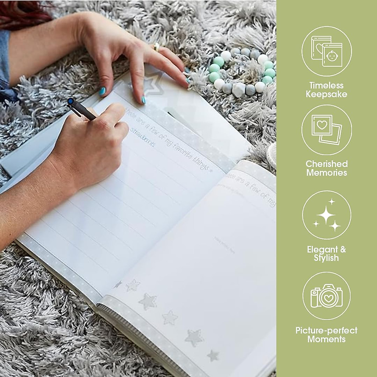 Lil Peach First 5 Years Dream Big Wordplay Baby Memory Book, Gender-Neutral Baby Keepsake for New and Expectant Parents, Pregnancy And Milestone Journal, Gray